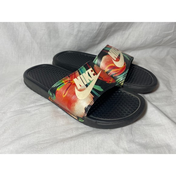 Nike | Shoes | Nikes Slides Sandals Floral Print Womens 7 Pink Orange ...